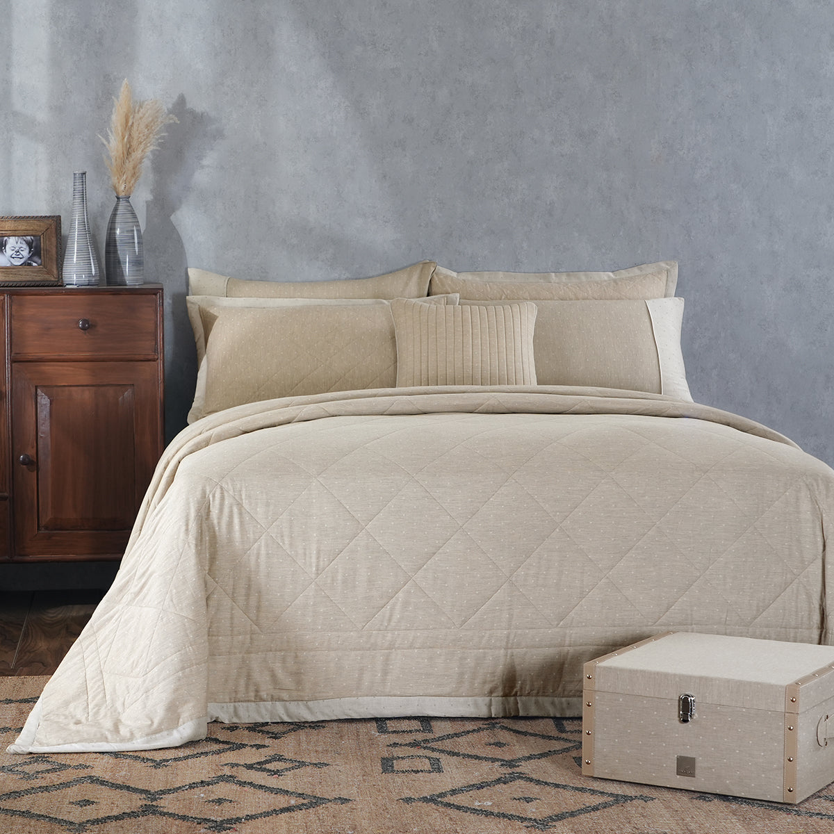Buy Muted Dot 100% Natural Cotton Filling Beige 8PC Quilt/Quilted Bed ...